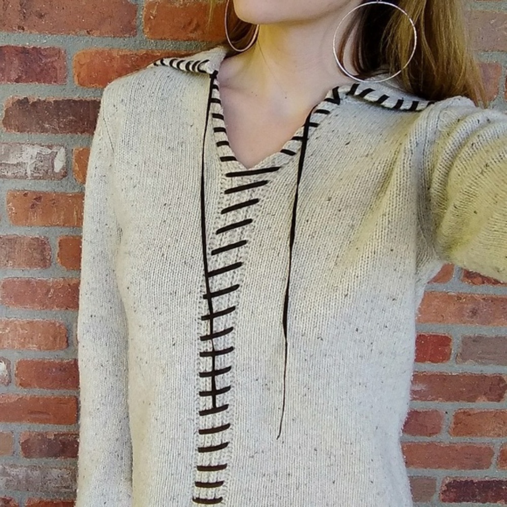 Etcetera Unique Wool Sweater With Leather String - Gem
